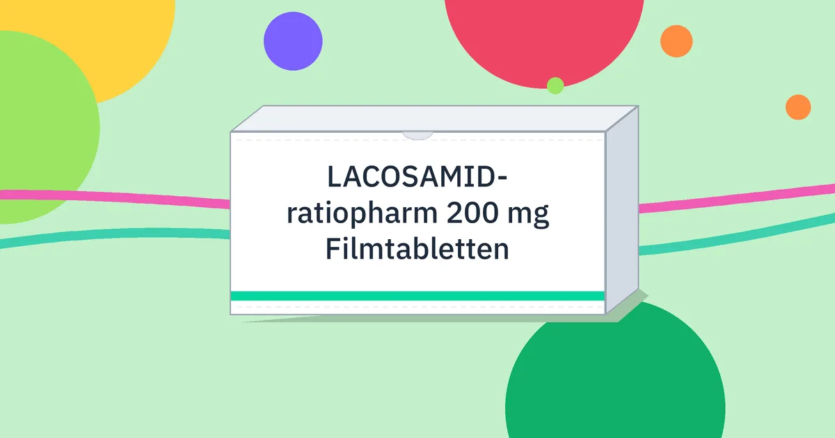 Symbolbild: Packung mit der Aufschrift LACOSAMID-ratiopharm 200 mg Filmtabletten (PZN 14308747) – Verfügbarkeit und Bezug in Apotheken in Frankfurt am Main
