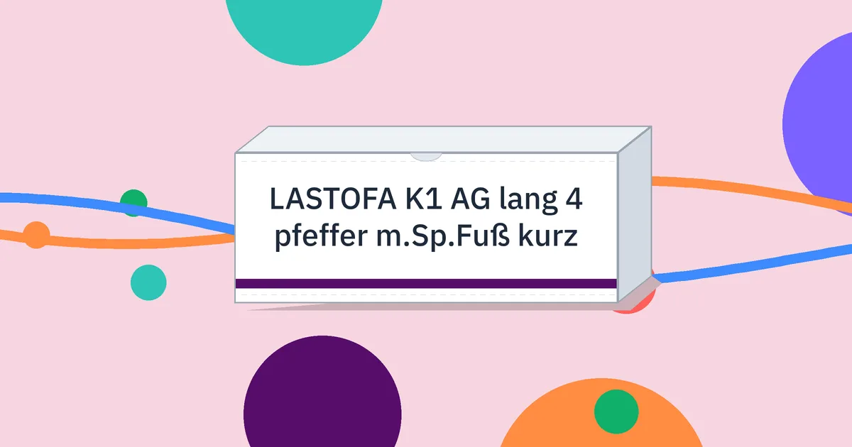 Symbolbild: Packung mit der Aufschrift LASTOFA K1 AG lang 4 pfeffer m.Sp.Fuß kurz (PZN 13792557) – Verfügbarkeit und Bezug in Apotheken in Frankfurt am Main