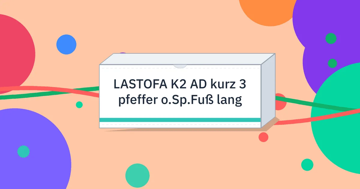 Symbolbild: Packung mit der Aufschrift LASTOFA K2 AD kurz 3 pfeffer o.Sp.Fuß lang (PZN 14147304) – Verfügbarkeit und Bezug in Apotheken in Frankfurt am Main