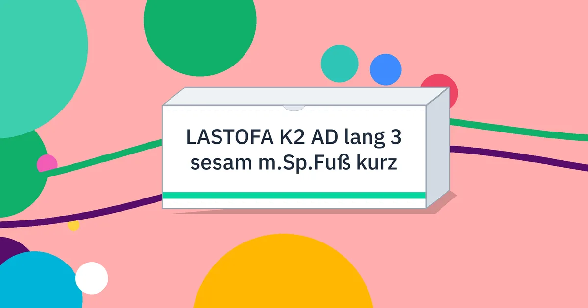 Symbolbild: Packung mit der Aufschrift LASTOFA K2 AD lang 3 sesam m.Sp.Fuß kurz (PZN 13800328) – Verfügbarkeit und Bezug in Apotheken in Frankfurt am Main