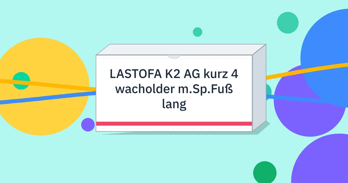 Symbolbild: Packung mit der Aufschrift LASTOFA K2 AG kurz 4 wacholder m.Sp.Fuß lang (PZN 13805461) – Verfügbarkeit und Bezug in Apotheken in Frankfurt am Main