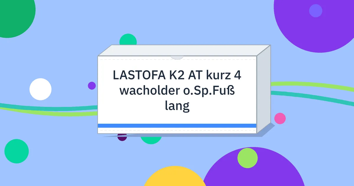 Symbolbild: Packung mit der Aufschrift LASTOFA K2 AT kurz 4 wacholder o.Sp.Fuß lang (PZN 14151731) – Verfügbarkeit und Bezug in Apotheken in Frankfurt am Main