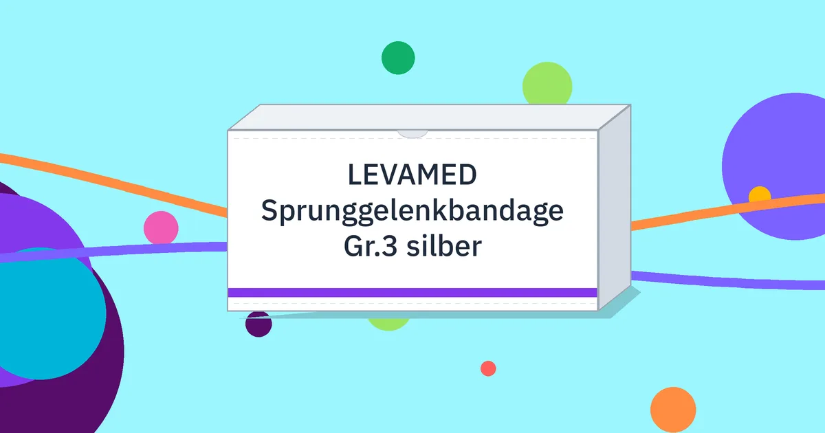 Symbolbild: Packung mit der Aufschrift LEVAMED Sprunggelenkbandage Gr.3 silber (PZN 18218857) – Verfügbarkeit und Bezug in Apotheken in Frankfurt am Main