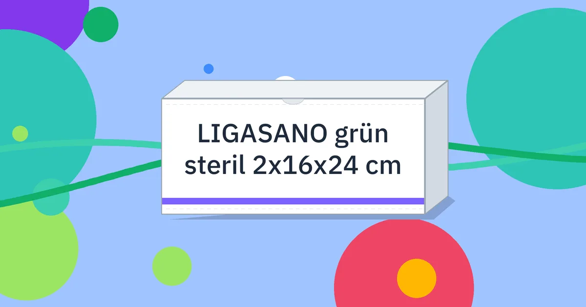 Symbolbild: Packung mit der Aufschrift LIGASANO grün steril 2x16x24 cm (PZN 17251947) – Verfügbarkeit und Bezug in Apotheken in Frankfurt am Main