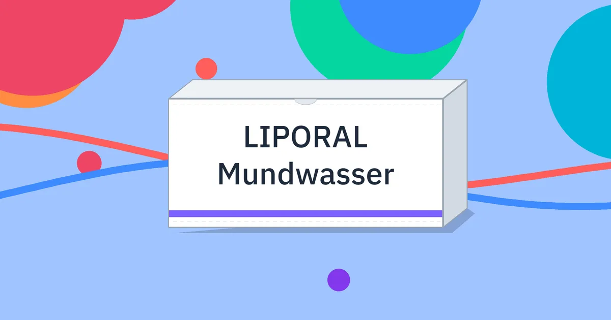 Symbolbild: Packung mit der Aufschrift LIPORAL Mundwasser (PZN 01096752) – Verfügbarkeit und Bezug in Apotheken in Frankfurt am Main