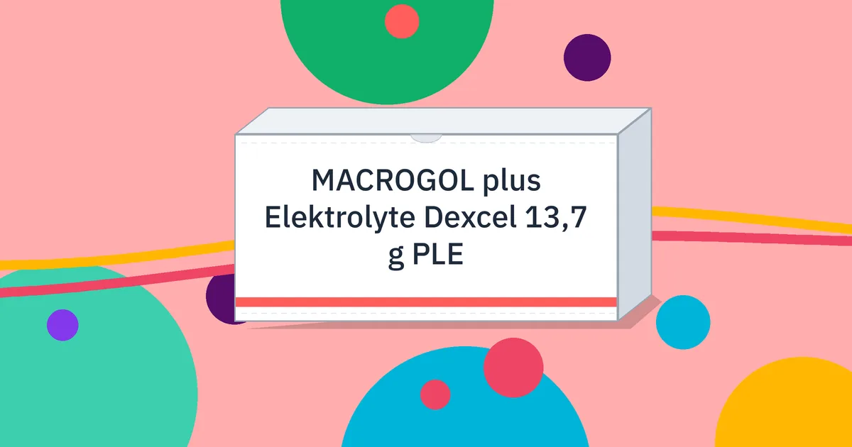Symbolbild: Packung mit der Aufschrift MACROGOL plus Elektrolyte Dexcel 13,7 g PLE (PZN 17620936) – Verfügbarkeit und Bezug in Apotheken in Frankfurt am Main