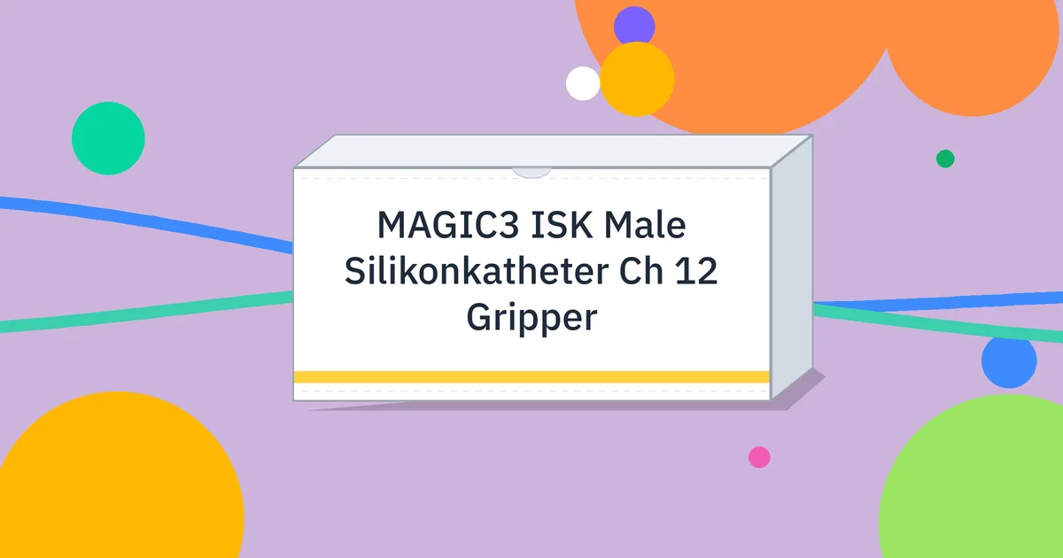 Symbolbild: Packung mit der Aufschrift MAGIC3 ISK Male Silikonkatheter Ch 12 Gripper (PZN 09485482) – Verfügbarkeit und Bezug in Apotheken in Frankfurt am Main