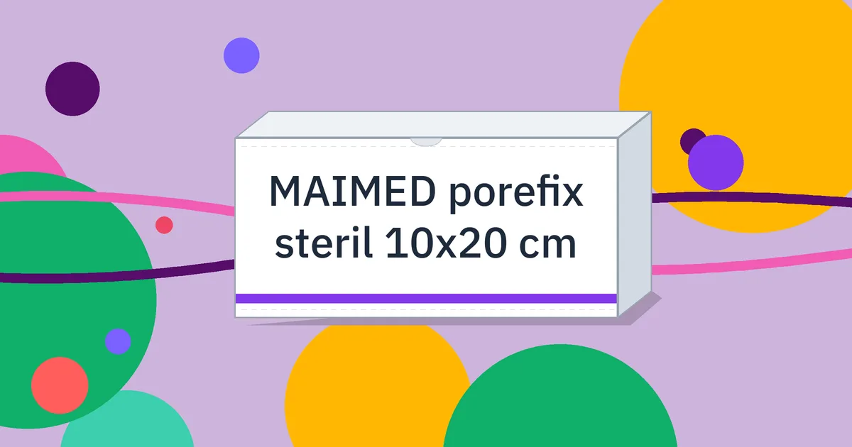 Symbolbild: Packung mit der Aufschrift MAIMED porefix steril 10x20 cm (PZN 15565179) – Verfügbarkeit und Bezug in Apotheken in Frankfurt am Main