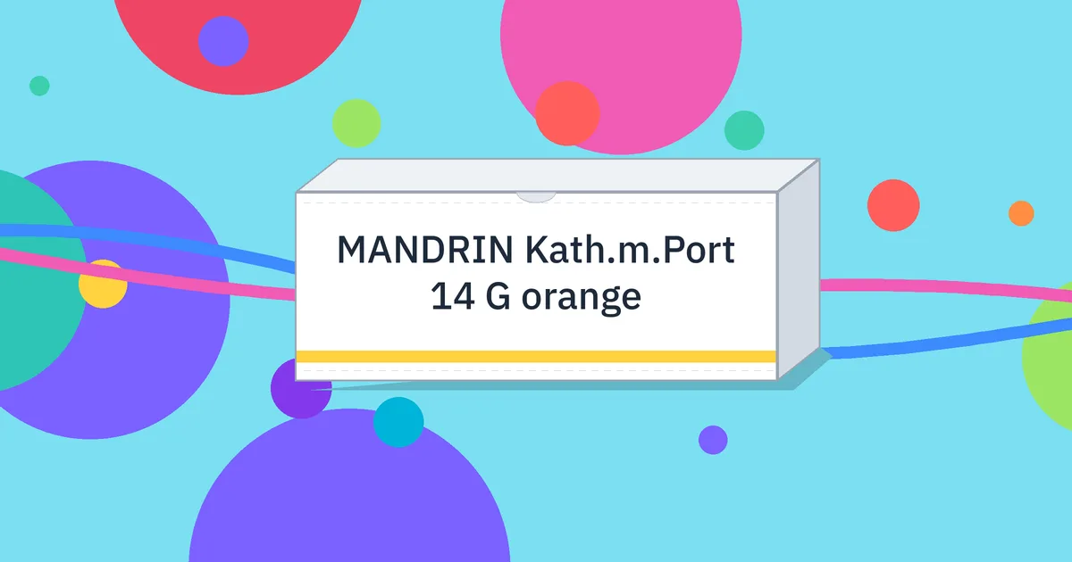 Symbolbild: Packung mit der Aufschrift MANDRIN Kath.m.Port 14 G orange (PZN 01179745) – Verfügbarkeit und Bezug in Apotheken in Frankfurt am Main