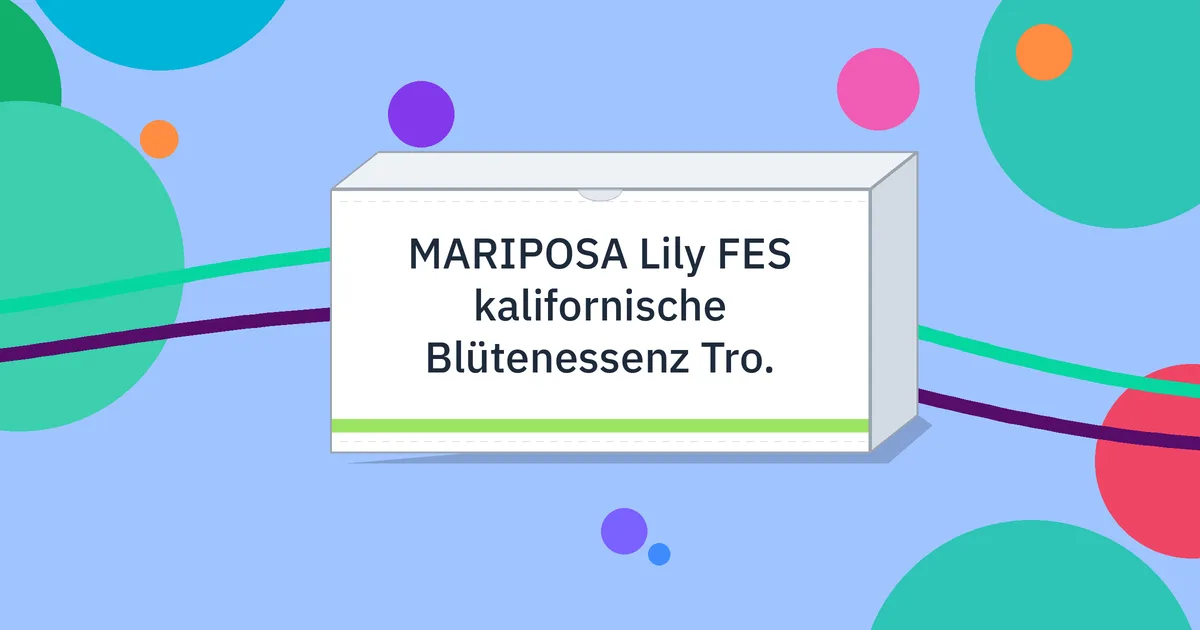 Symbolbild: Packung mit der Aufschrift MARIPOSA Lily FES kalifornische Blütenessenz Tro. (PZN 09173587) – Verfügbarkeit und Bezug in Apotheken in Frankfurt am Main