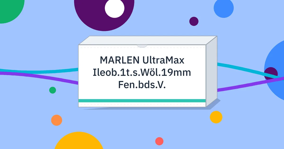 Symbolbild: Packung mit der Aufschrift MARLEN UltraMax Ileob.1t.s.Wöl.19mm Fen.bds.V. (PZN 00625728) – Verfügbarkeit und Bezug in Apotheken in Frankfurt am Main