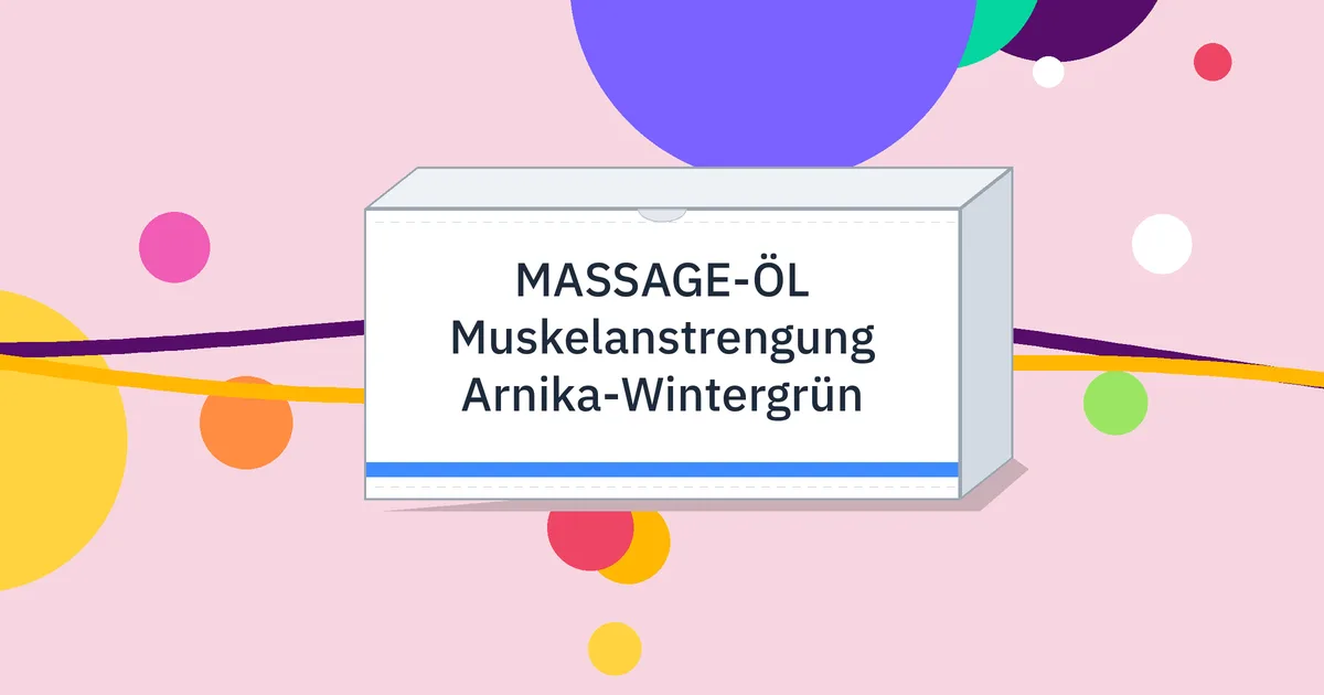 Symbolbild: Packung mit der Aufschrift MASSAGE-ÖL Muskelanstrengung Arnika-Wintergrün (PZN 18411330) – Verfügbarkeit und Bezug in Apotheken in Frankfurt am Main