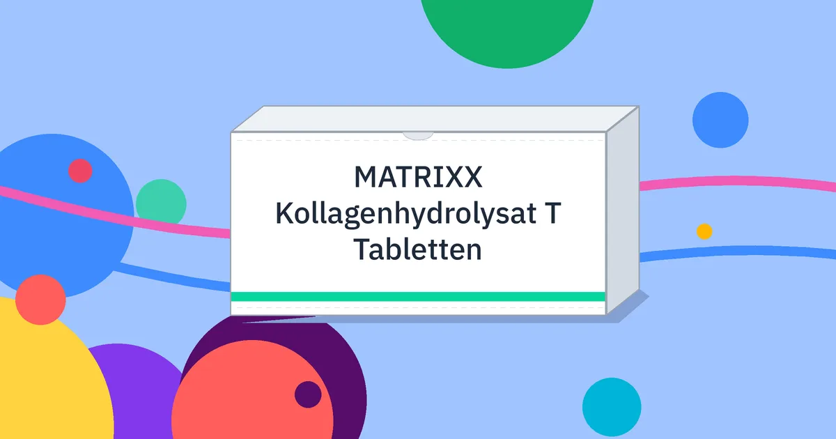 Symbolbild: Packung mit der Aufschrift MATRIXX Kollagenhydrolysat T Tabletten (PZN 00716951) – Verfügbarkeit und Bezug in Apotheken in Frankfurt am Main