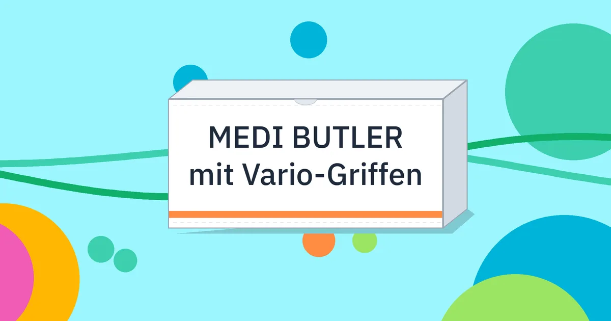 Symbolbild: Packung mit der Aufschrift MEDI BUTLER mit Vario-Griffen (PZN 07687425) – Verfügbarkeit und Bezug in Apotheken in Frankfurt am Main