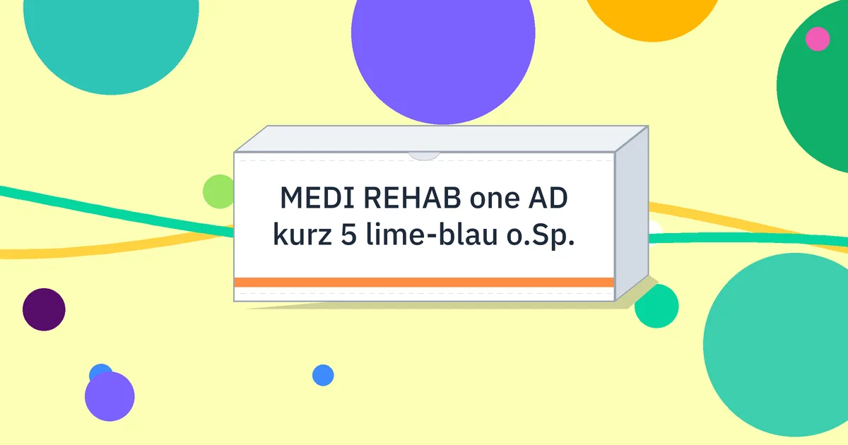 Symbolbild: Packung mit der Aufschrift MEDI REHAB one AD kurz 5 lime-blau o.Sp. (PZN 18898208) – Verfügbarkeit und Bezug in Apotheken in Frankfurt am Main