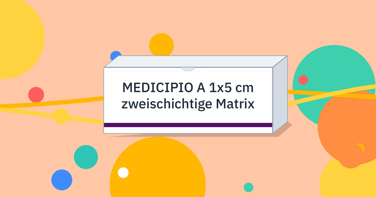 Symbolbild: Packung mit der Aufschrift MEDICIPIO A 1x5 cm zweischichtige Matrix (PZN 14174850) – Verfügbarkeit und Bezug in Apotheken in Frankfurt am Main