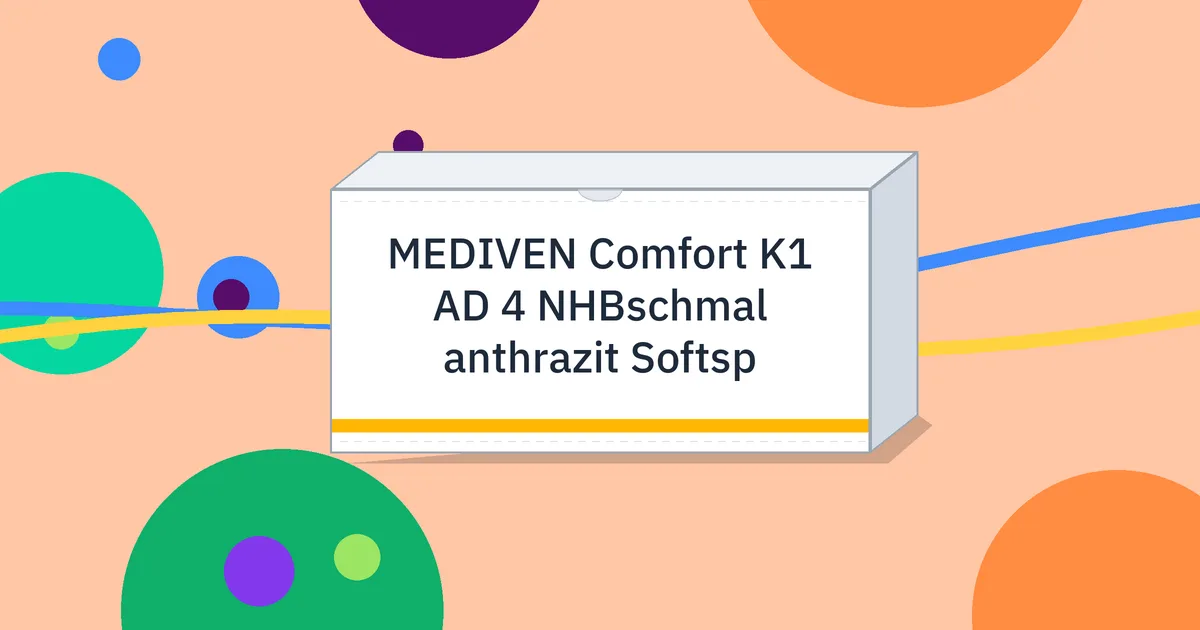 Symbolbild: Packung mit der Aufschrift MEDIVEN Comfort K1 AD 4 NHBschmal anthrazit Softsp (PZN 14561328) – Verfügbarkeit und Bezug in Apotheken in Frankfurt am Main