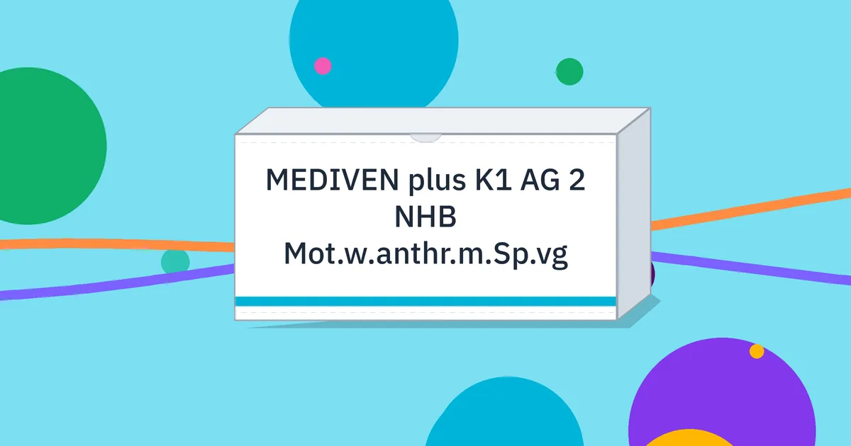 Symbolbild: Packung mit der Aufschrift MEDIVEN plus K1 AG 2 NHB Mot.w.anthr.m.Sp.vg (PZN 15919430) – Verfügbarkeit und Bezug in Apotheken in Frankfurt am Main
