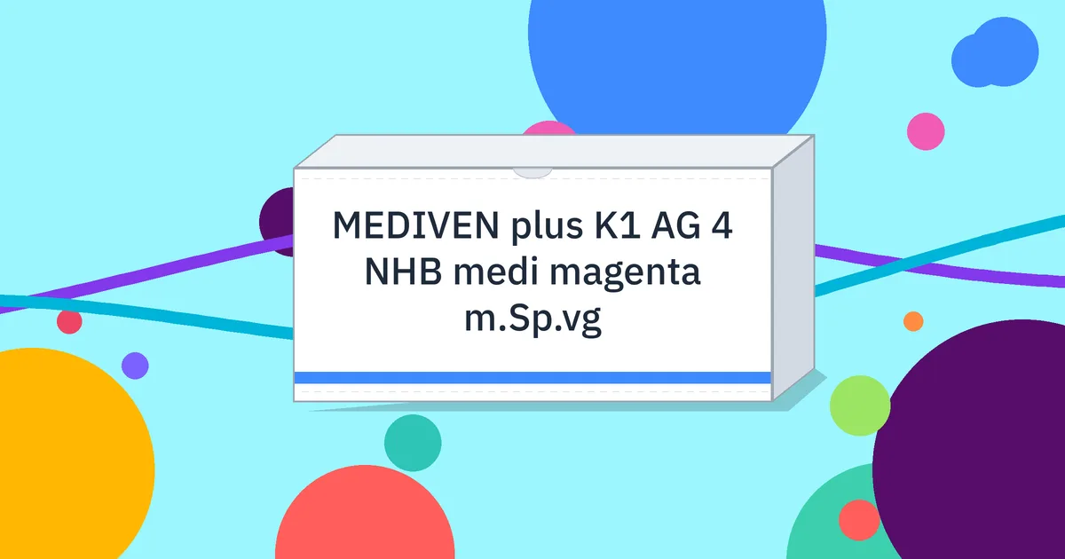 Symbolbild: Packung mit der Aufschrift MEDIVEN plus K1 AG 4 NHB medi magenta m.Sp.vg (PZN 15921898) – Verfügbarkeit und Bezug in Apotheken in Frankfurt am Main