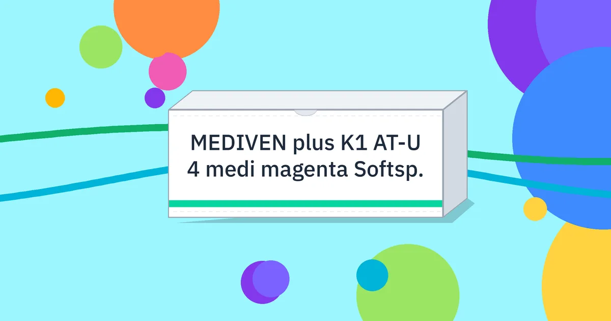 Symbolbild: Packung mit der Aufschrift MEDIVEN plus K1 AT-U 4 medi magenta Softsp. (PZN 15030923) – Verfügbarkeit und Bezug in Apotheken in Frankfurt am Main