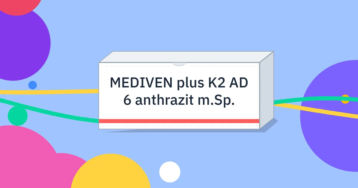 Symbolbild: Packung mit der Aufschrift MEDIVEN plus K2 AD 6 anthrazit m.Sp. (PZN 15092692) – Verfügbarkeit und Bezug in Apotheken in Frankfurt am Main