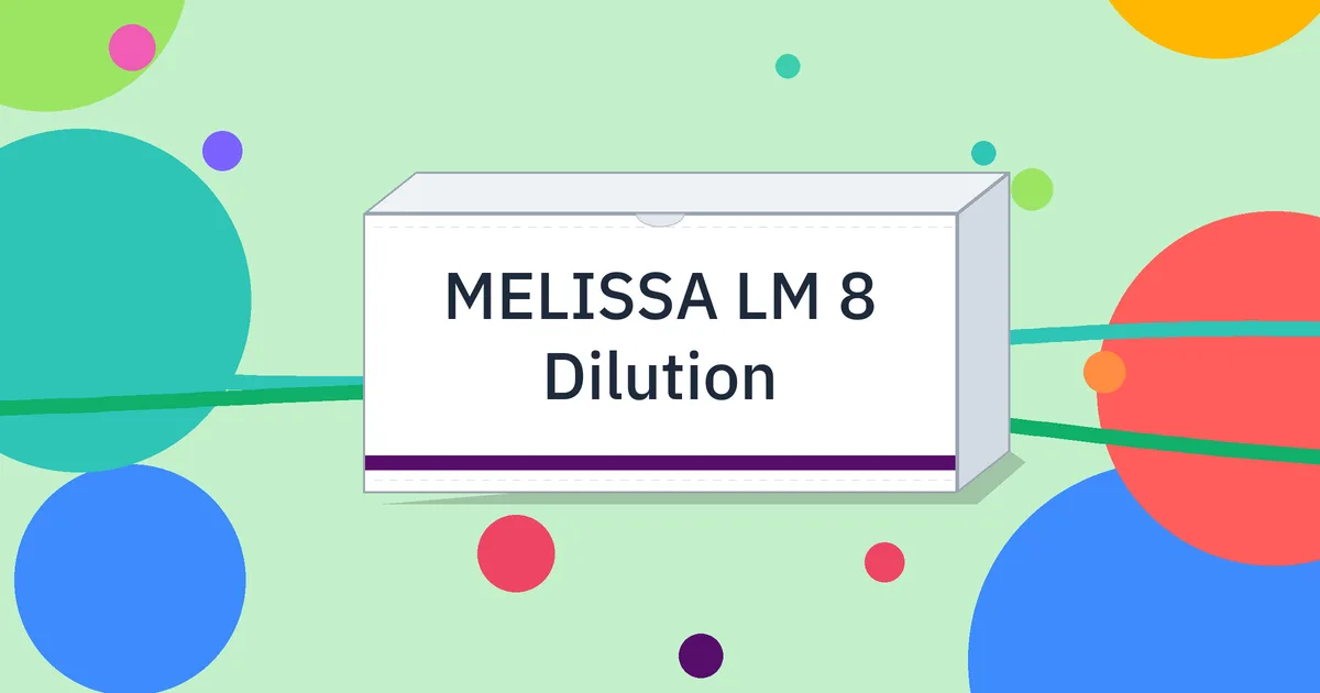 Symbolbild: Packung mit der Aufschrift MELISSA LM 8 Dilution (PZN 12947354) – Verfügbarkeit und Bezug in Apotheken in Frankfurt am Main