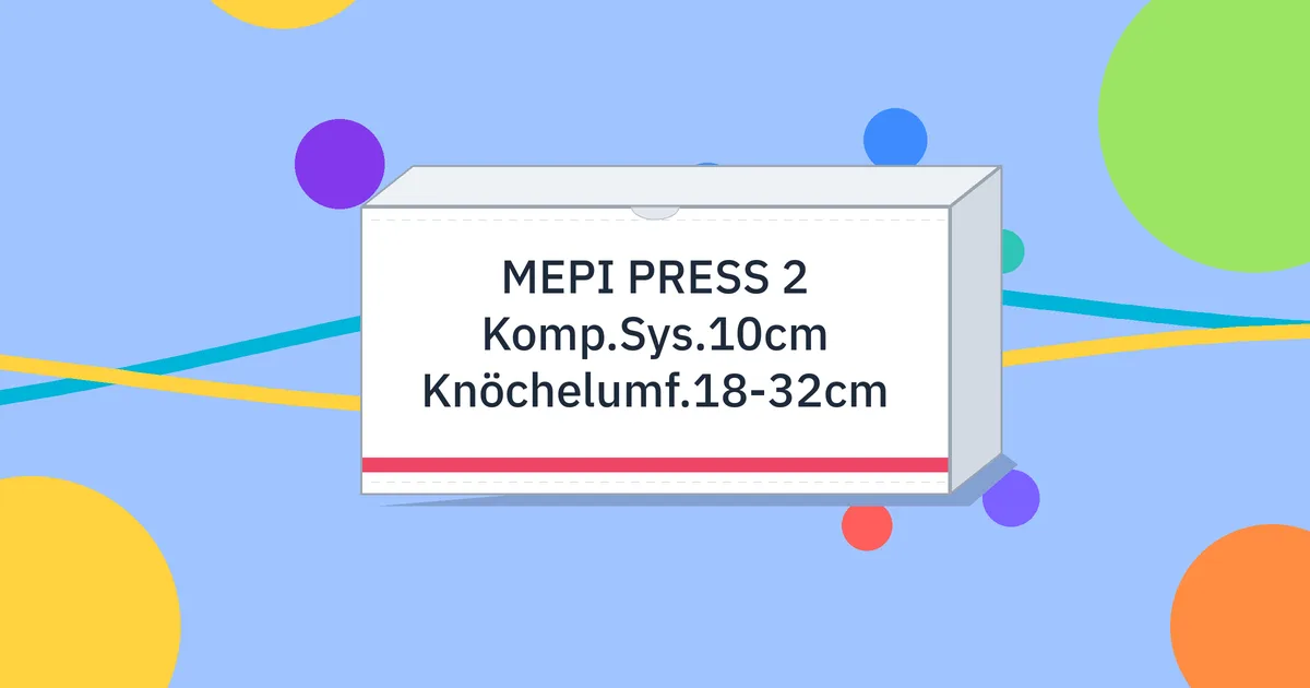 Symbolbild: Packung mit der Aufschrift MEPI PRESS 2 Komp.Sys.10cm Knöchelumf.18-32cm (PZN 19897719) – Verfügbarkeit und Bezug in Apotheken in Frankfurt am Main