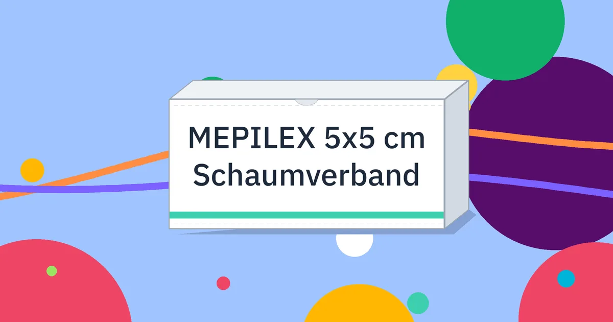 Symbolbild: Packung mit der Aufschrift MEPILEX 5x5 cm Schaumverband (PZN 14296889) – Verfügbarkeit und Bezug in Apotheken in Frankfurt am Main