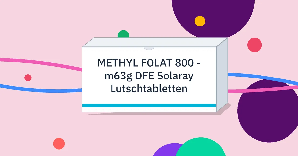 Symbolbild: Packung mit der Aufschrift METHYL FOLAT 800 -m63g DFE Solaray Lutschtabletten (PZN 19382501) – Verfügbarkeit und Bezug in Apotheken in Frankfurt am Main