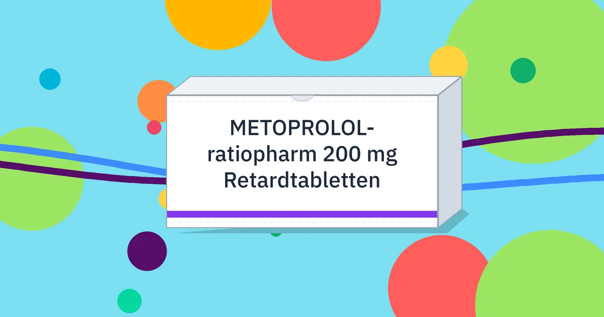 Symbolbild: Packung mit der Aufschrift METOPROLOL-ratiopharm 200 mg Retardtabletten (PZN 04875215) – Verfügbarkeit und Bezug in Apotheken in Frankfurt am Main