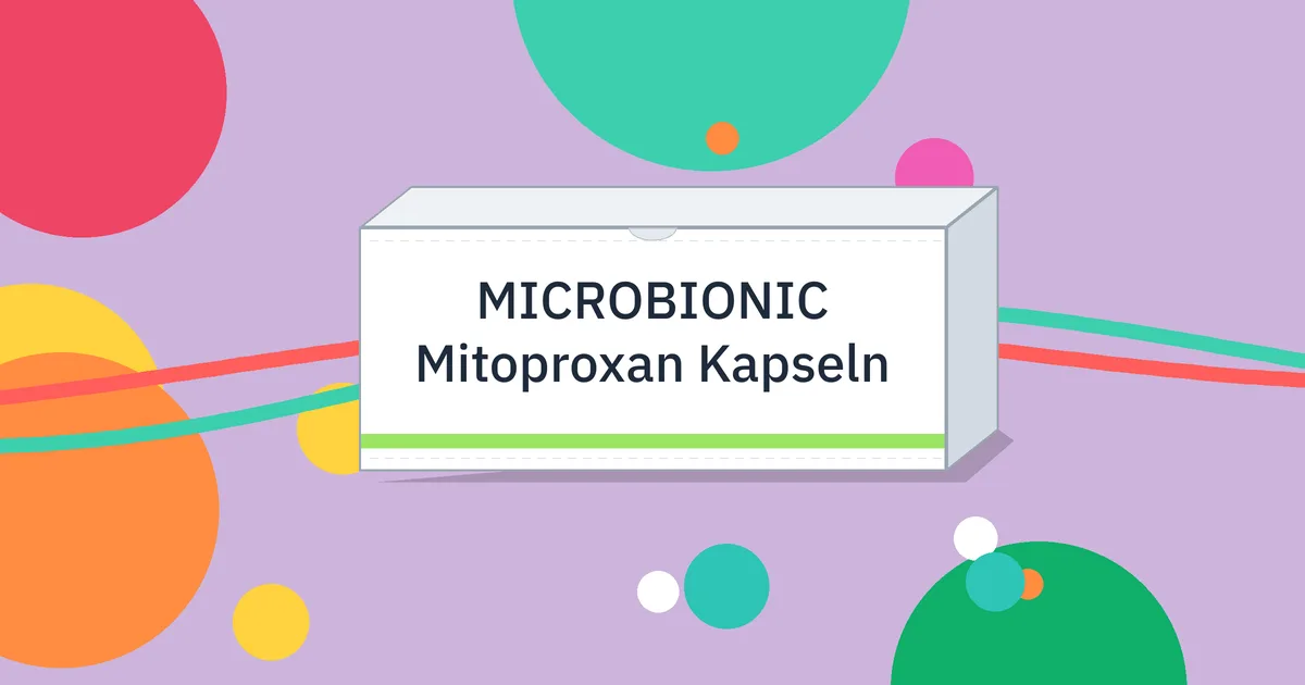 Symbolbild: Packung mit der Aufschrift MICROBIONIC Mitoproxan Kapseln (PZN 19906542) – Verfügbarkeit und Bezug in Apotheken in Frankfurt am Main