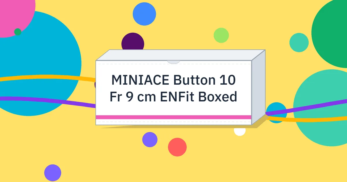 Symbolbild: Packung mit der Aufschrift MINIACE Button 10 Fr 9 cm ENFit Boxed (PZN 16953328) – Verfügbarkeit und Bezug in Apotheken in Frankfurt am Main