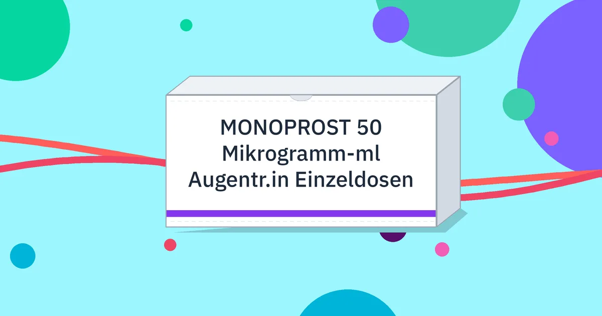 Symbolbild: Packung mit der Aufschrift MONOPROST 50 Mikrogramm-ml Augentr.in Einzeldosen (PZN 10981022) – Verfügbarkeit und Bezug in Apotheken in Frankfurt am Main
