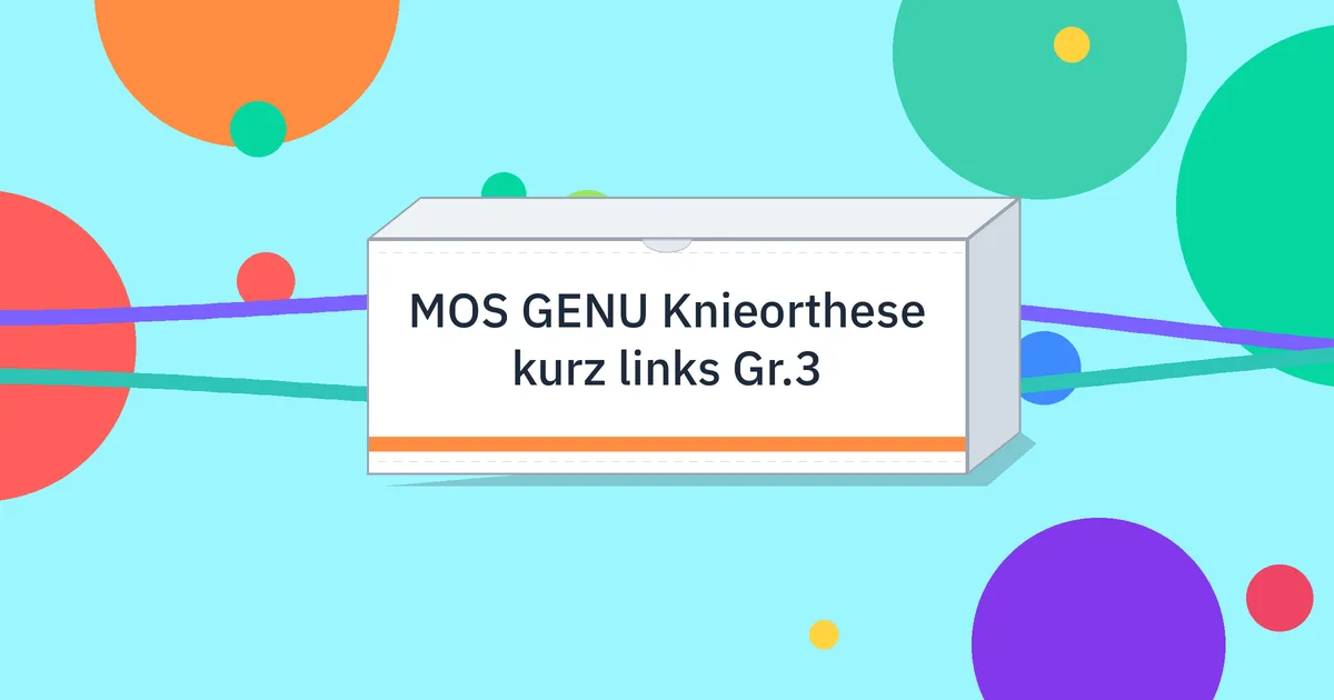 Symbolbild: Packung mit der Aufschrift MOS GENU Knieorthese kurz links Gr.3 (PZN 03141988) – Verfügbarkeit und Bezug in Apotheken in Frankfurt am Main