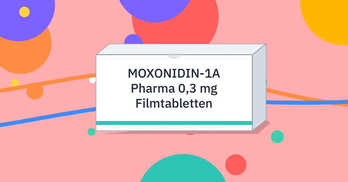 Symbolbild: Packung mit der Aufschrift MOXONIDIN-1A Pharma 0,3 mg Filmtabletten (PZN 00228134) – Verfügbarkeit und Bezug in Apotheken in Frankfurt am Main
