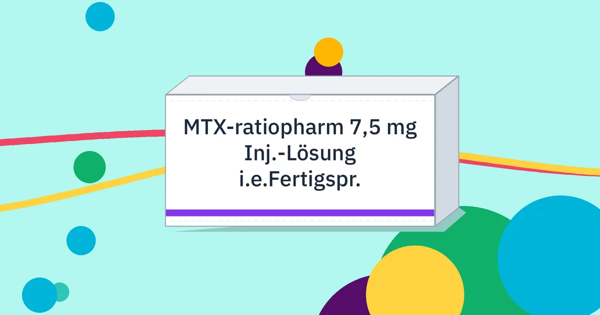 Symbolbild: Packung mit der Aufschrift MTX-ratiopharm 7,5 mg Inj.-Lösung i.e.Fertigspr. (PZN 14374980) – Verfügbarkeit und Bezug in Apotheken in Frankfurt am Main