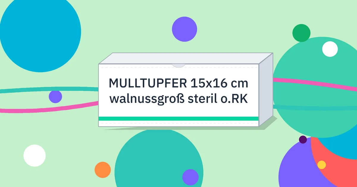 Symbolbild: Packung mit der Aufschrift MULLTUPFER 15x16 cm walnussgroß steril o.RK (PZN 13506830) – Verfügbarkeit und Bezug in Apotheken in Frankfurt am Main
