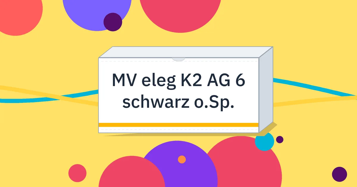 Symbolbild: Packung mit der Aufschrift MV eleg K2 AG 6 schwarz o.Sp. (PZN 00342350) – Verfügbarkeit und Bezug in Apotheken in Frankfurt am Main