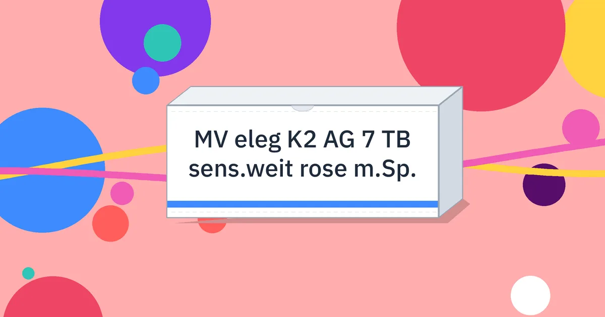 Symbolbild: Packung mit der Aufschrift MV eleg K2 AG 7 TB sens.weit rose m.Sp. (PZN 14699794) – Verfügbarkeit und Bezug in Apotheken in Frankfurt am Main