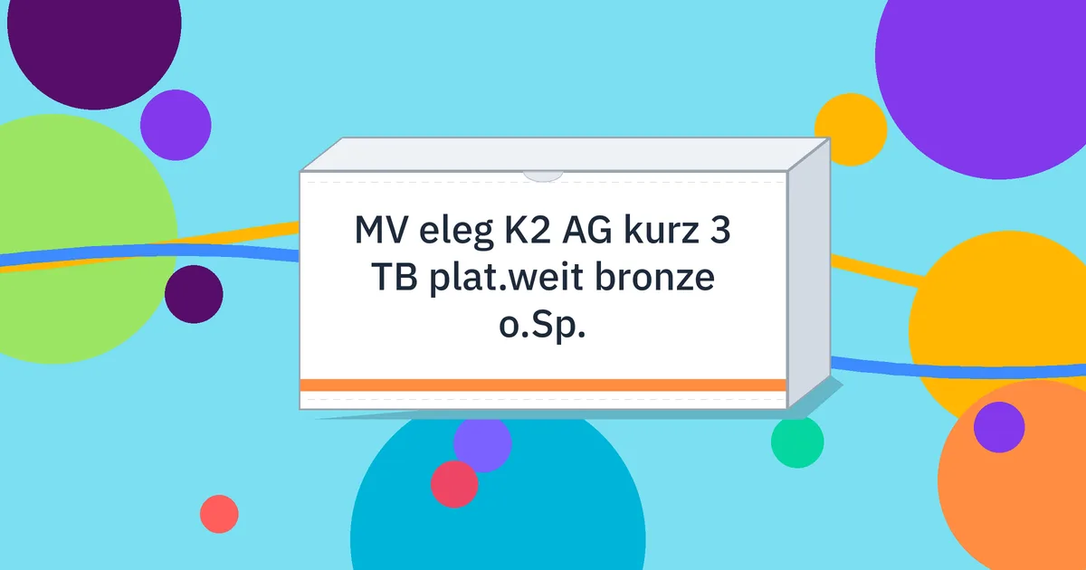 Symbolbild: Packung mit der Aufschrift MV eleg K2 AG kurz 3 TB plat.weit bronze o.Sp. (PZN 14715955) – Verfügbarkeit und Bezug in Apotheken in Frankfurt am Main