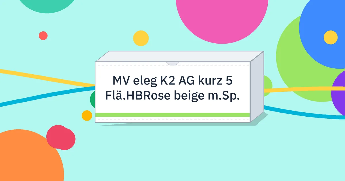 Symbolbild: Packung mit der Aufschrift MV eleg K2 AG kurz 5 Flä.HBRose beige m.Sp. (PZN 15704646) – Verfügbarkeit und Bezug in Apotheken in Frankfurt am Main