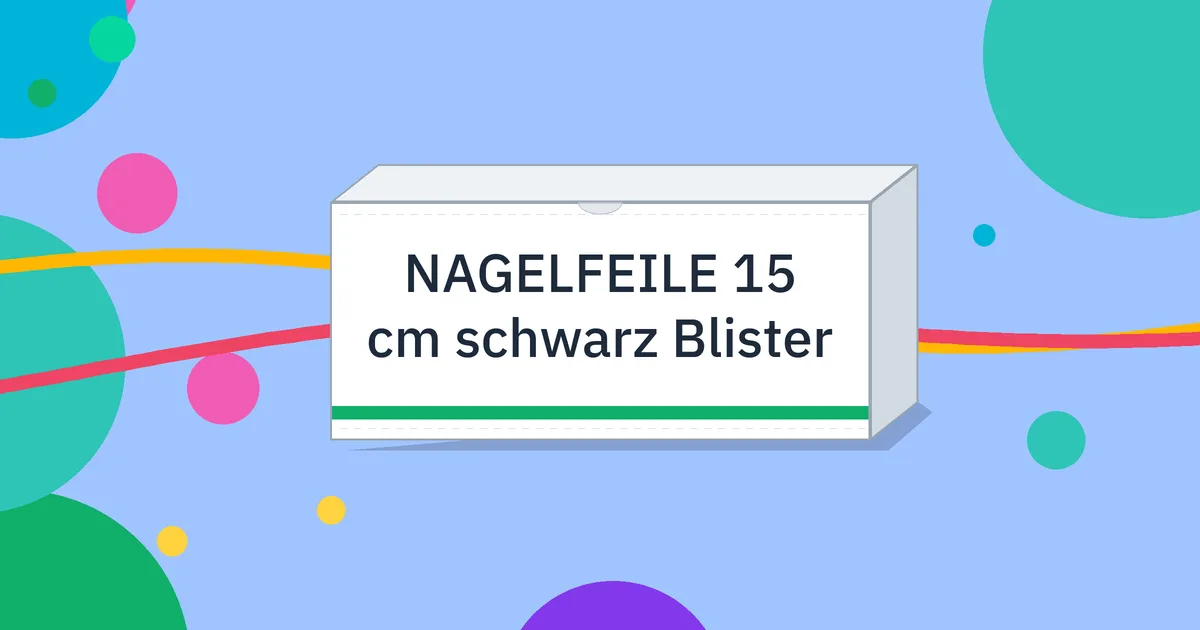 Symbolbild: Packung mit der Aufschrift NAGELFEILE 15 cm schwarz Blister (PZN 10349399) – Verfügbarkeit und Bezug in Apotheken in Frankfurt am Main