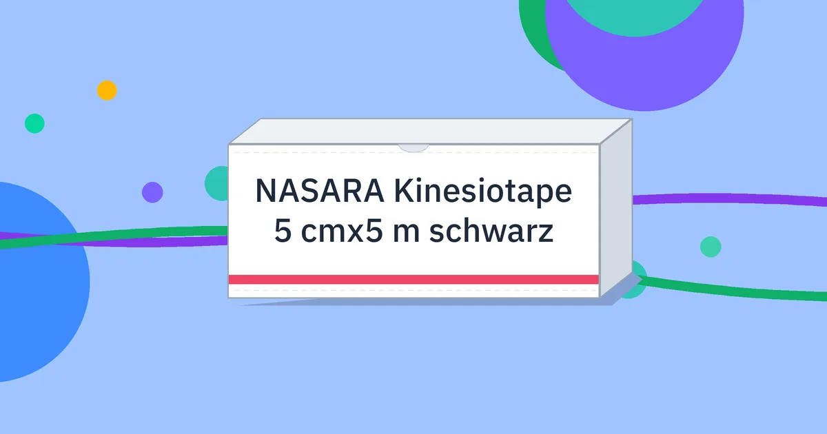 Symbolbild: Packung mit der Aufschrift NASARA Kinesiotape 5 cmx5 m schwarz (PZN 02652020) – Verfügbarkeit und Bezug in Apotheken in Frankfurt am Main