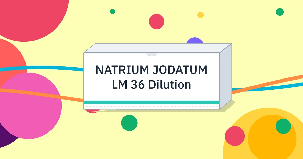 Symbolbild: Packung mit der Aufschrift NATRIUM JODATUM LM 36 Dilution (PZN 12964588) – Verfügbarkeit und Bezug in Apotheken in Frankfurt am Main