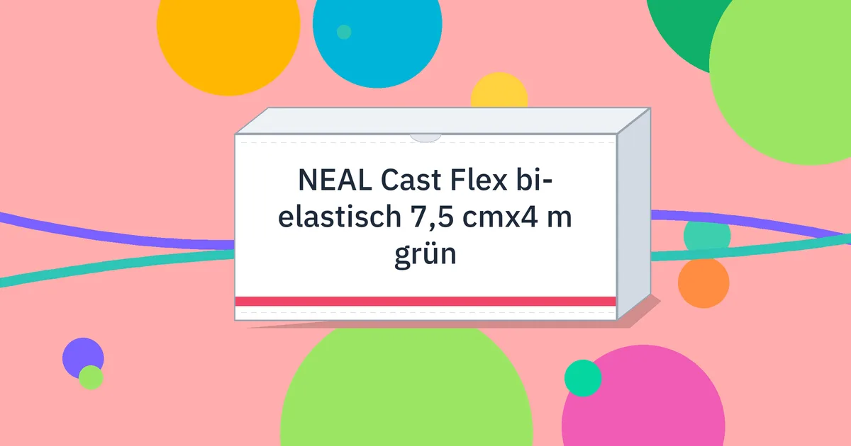 Symbolbild: Packung mit der Aufschrift NEAL Cast Flex bi-elastisch 7,5 cmx4 m grün (PZN 19530781) – Verfügbarkeit und Bezug in Apotheken in Frankfurt am Main