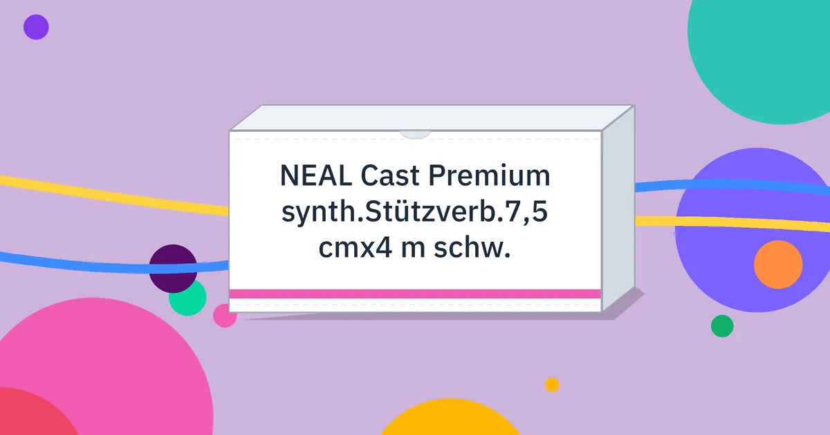 Symbolbild: Packung mit der Aufschrift NEAL Cast Premium synth.Stützverb.7,5 cmx4 m schw. (PZN 17302248) – Verfügbarkeit und Bezug in Apotheken in Frankfurt am Main