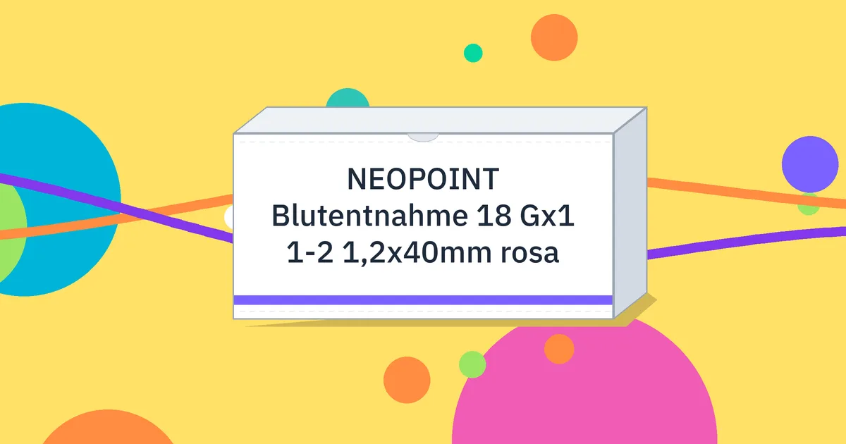Symbolbild: Packung mit der Aufschrift NEOPOINT Blutentnahme 18 Gx1 1-2 1,2x40mm rosa (PZN 13873178) – Verfügbarkeit und Bezug in Apotheken in Frankfurt am Main