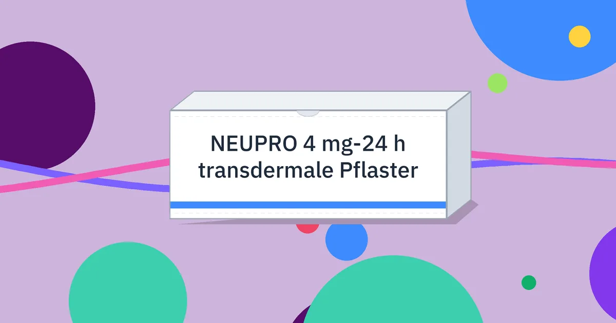 Symbolbild: Packung mit der Aufschrift NEUPRO 4 mg-24 h transdermale Pflaster (PZN 04637355) – Verfügbarkeit und Bezug in Apotheken in Frankfurt am Main