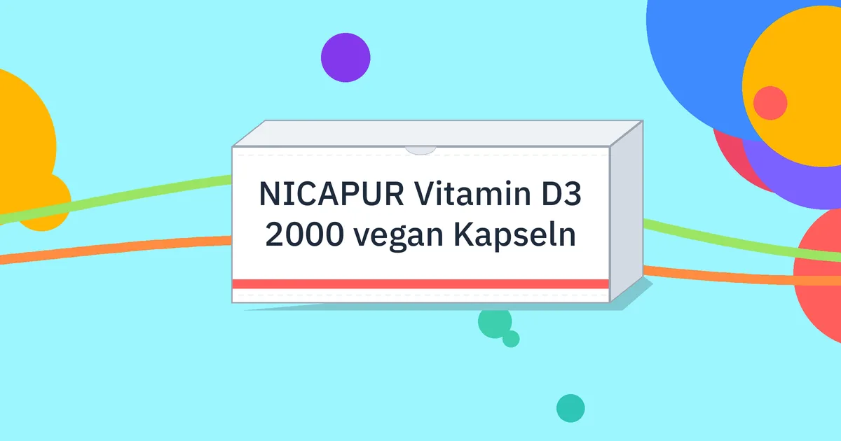 Symbolbild: Packung mit der Aufschrift NICAPUR Vitamin D3 2000 vegan Kapseln (PZN 14411675) – Verfügbarkeit und Bezug in Apotheken in Frankfurt am Main