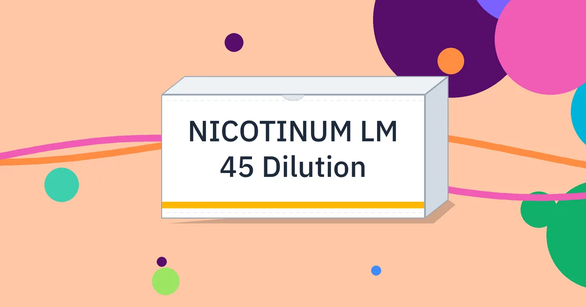 Symbolbild: Packung mit der Aufschrift NICOTINUM LM 45 Dilution (PZN 12969321) – Verfügbarkeit und Bezug in Apotheken in Frankfurt am Main